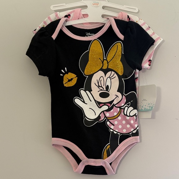 Disney | One Pieces | Disney Minnie Mouse 69mo Black And Pink Bodysuit ...